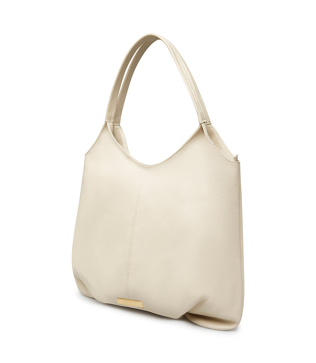 Milk white grained leather shopper bag | Loriblu