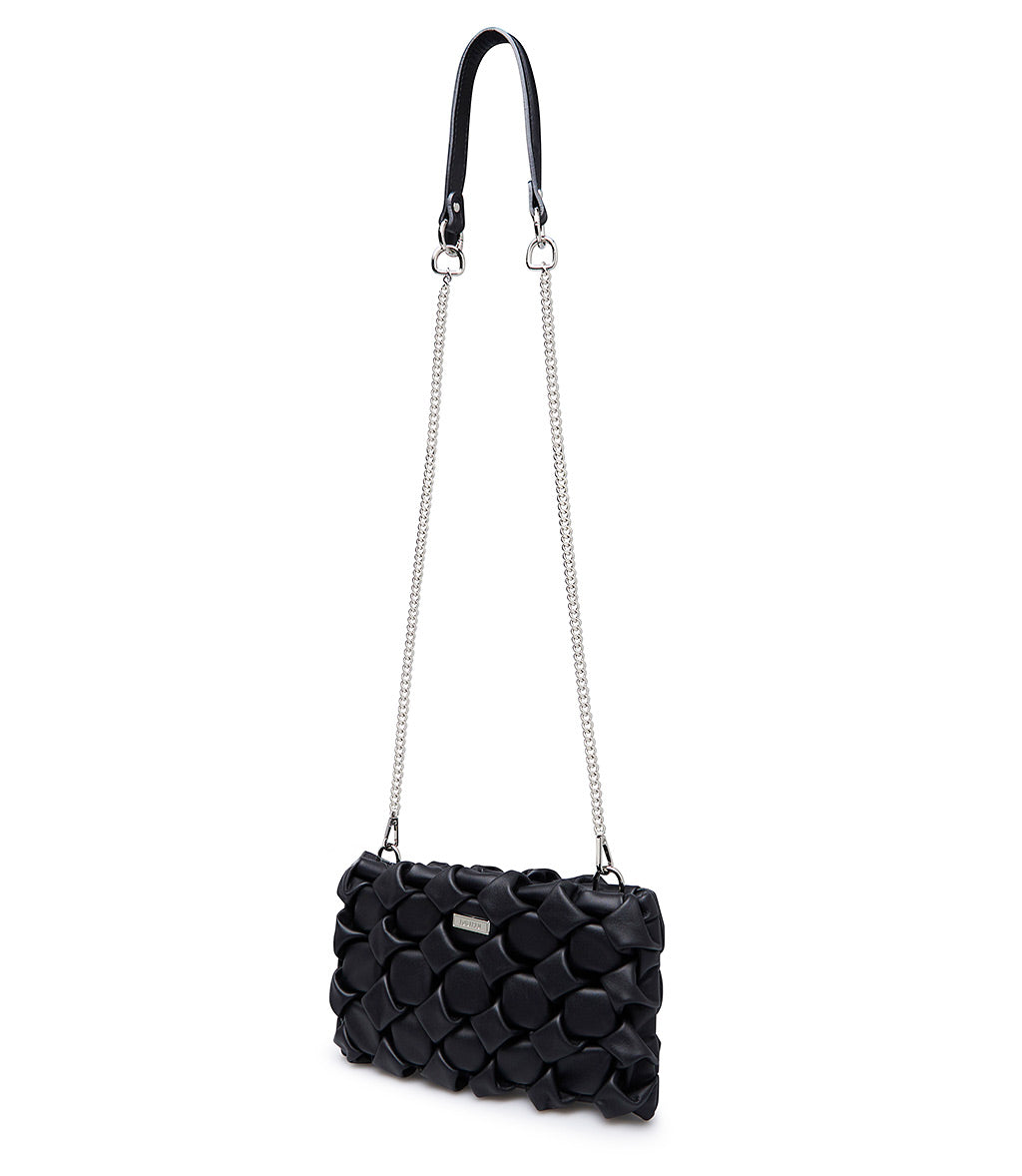 Black 3D woven nappa leather clutch bag | Loriblu